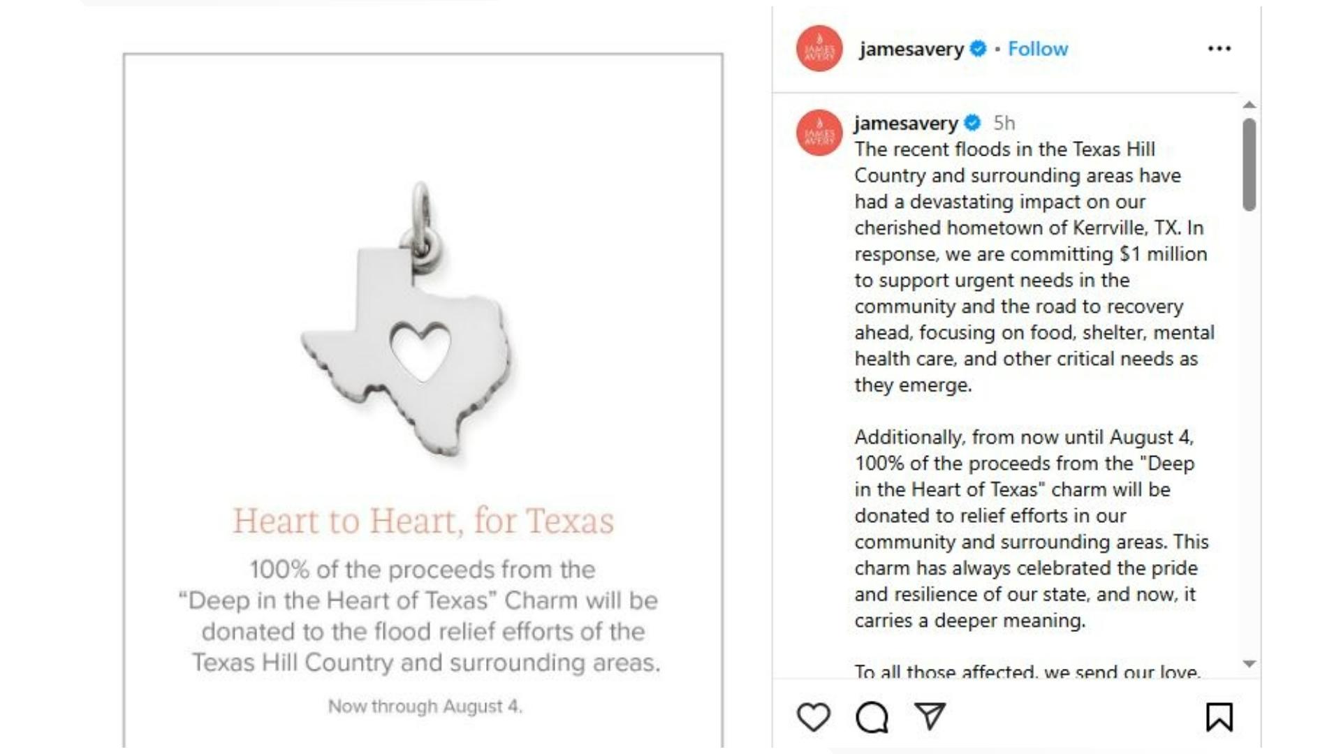 James Avery jewelry, based in Kerrville, Texas, making donation to flood relief | wfaa.com