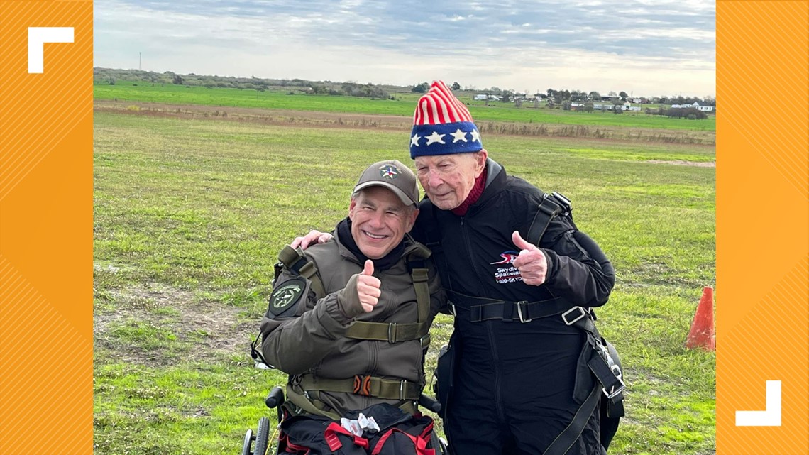 Texas Gov. Greg Abbott skydives with World War II veteran | wfaa.com