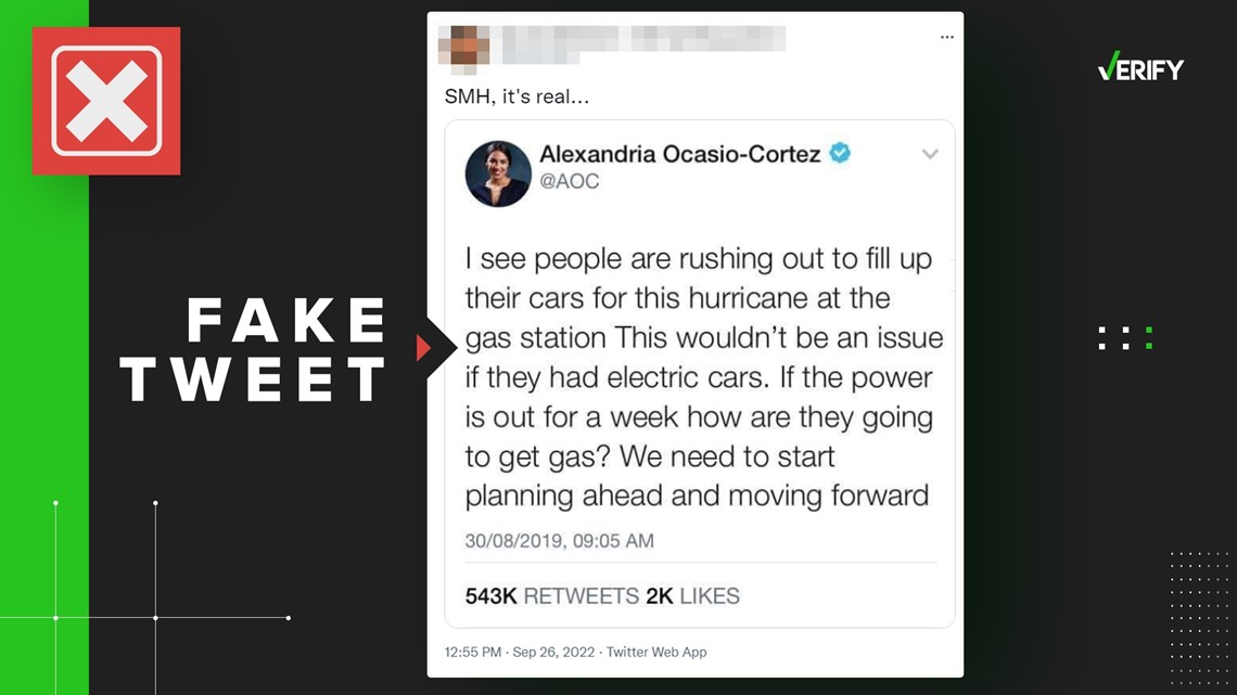 AOC didn’t tweet electric cars better than gas in hurricanes | wfaa.com