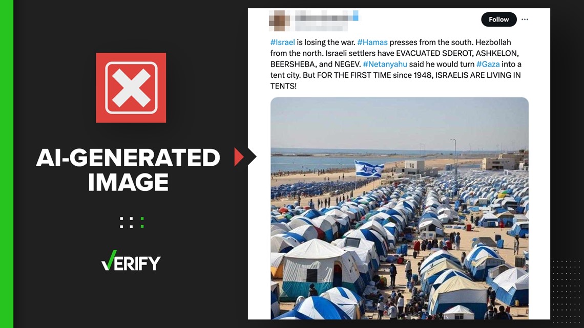 Image of Israeli tent city during Israel-Hamas war made with AI | wfaa.com