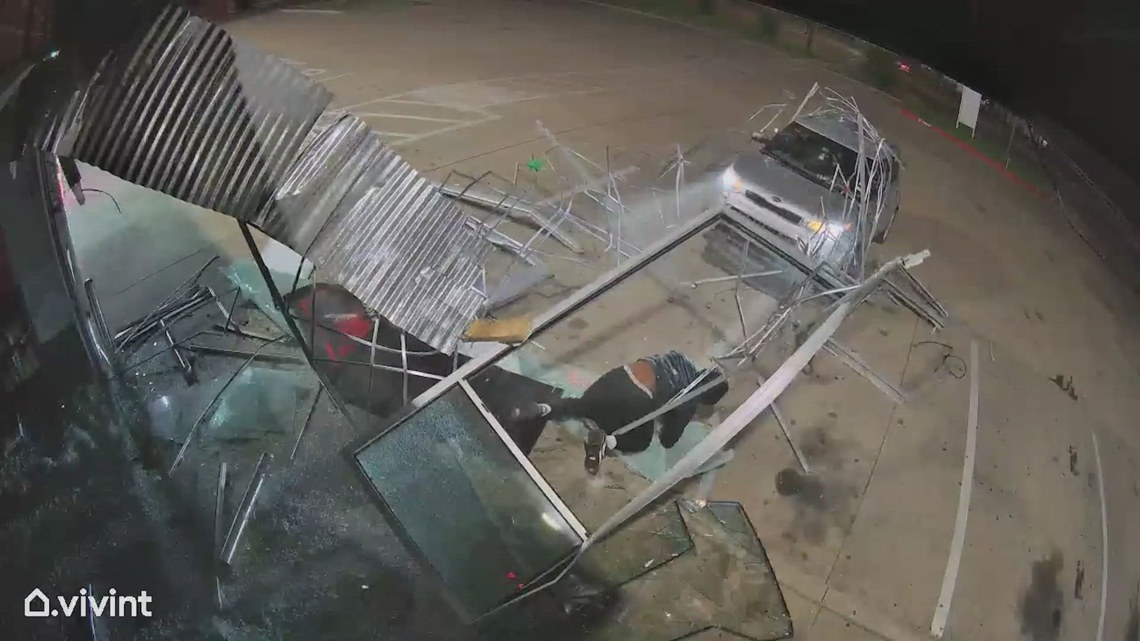 Security video shows car smash through storefront of a gunshop in North ...