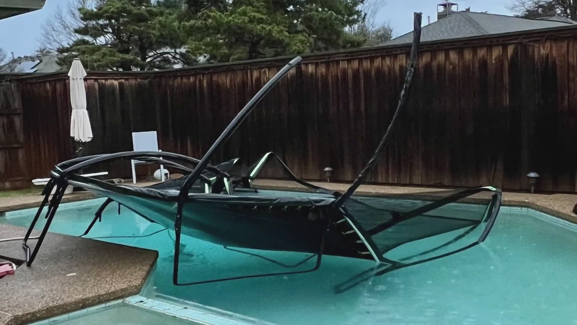 Trampoline lands in backyard as cleanup efforts underway in North Texas ...