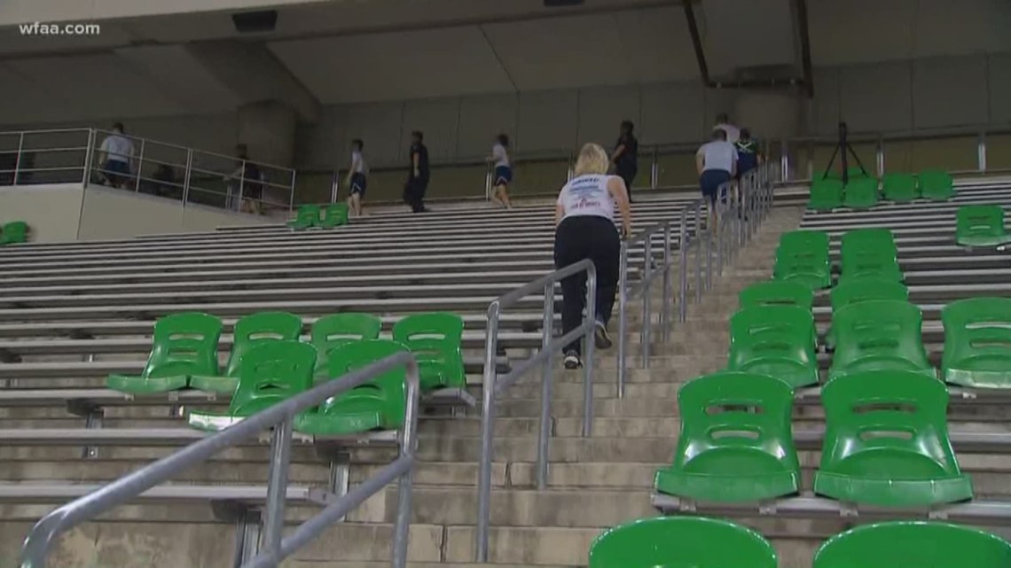 Air Force ROTC cadets at UNT run flights of stairs in honor of 9/11 ...