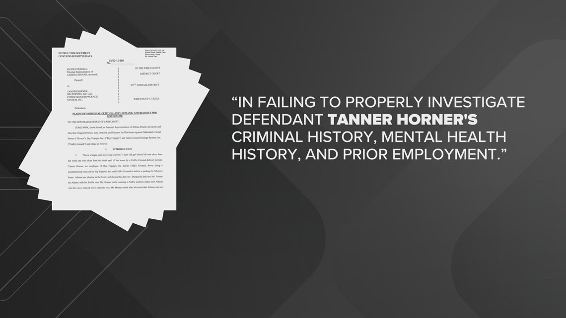 Athena Strand's father sues FedEx, Dallas-area contractor who hired ...