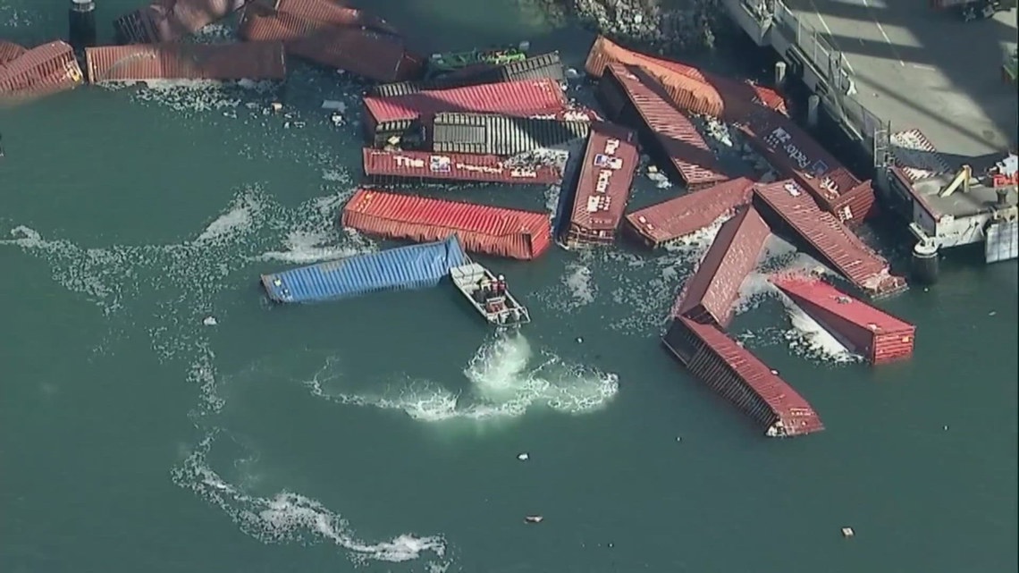 Dozens of shipping containers fall off cargo ship in California | wfaa.com