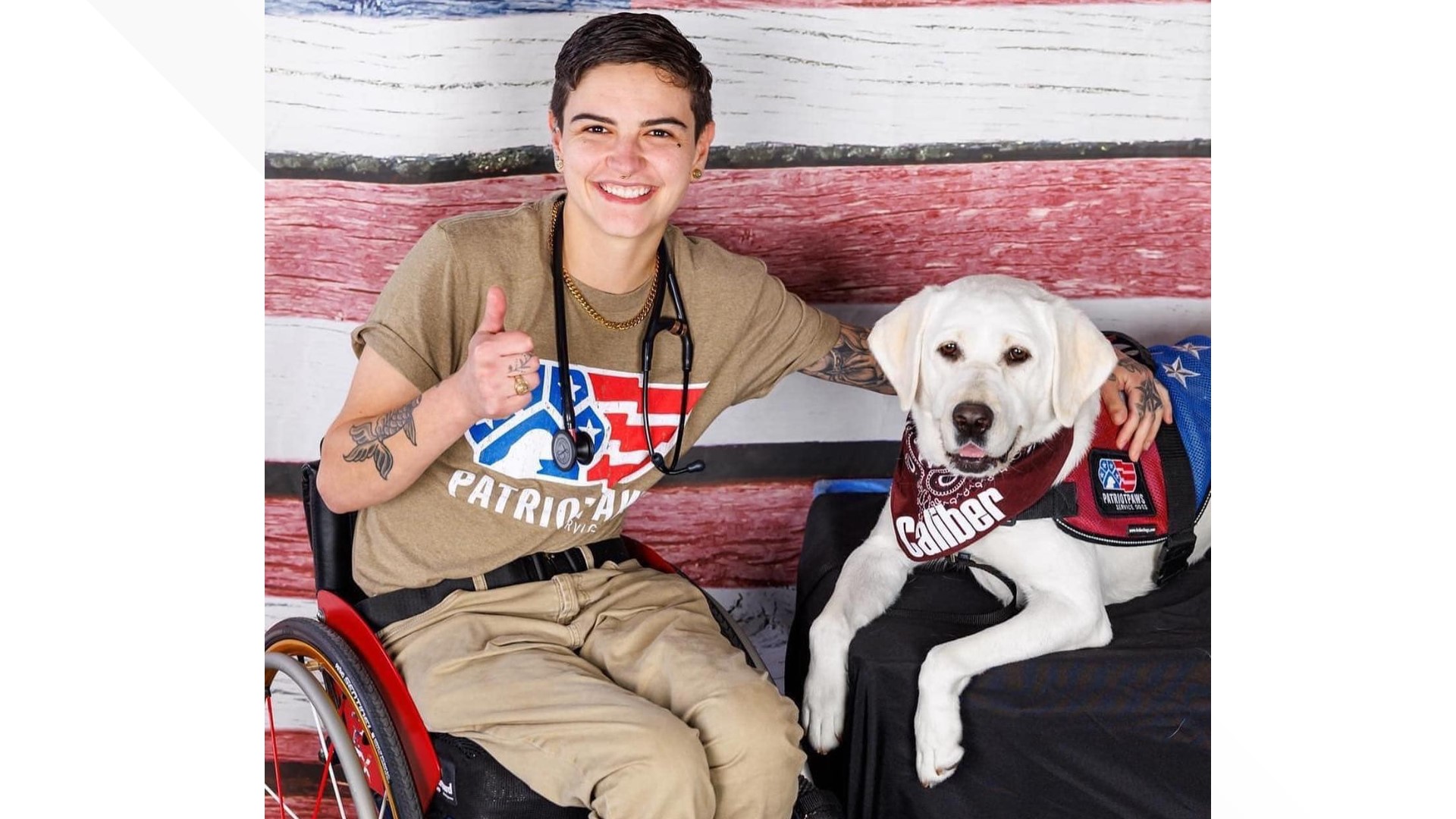 Patriot PAWS partners service dog, Caliber, with Texas A&M veterinarian ...