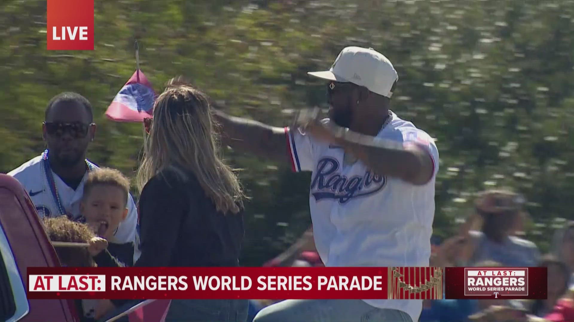 The Texas Rangers player's trucks come through the 2023 World Series championship parade | wfaa.com