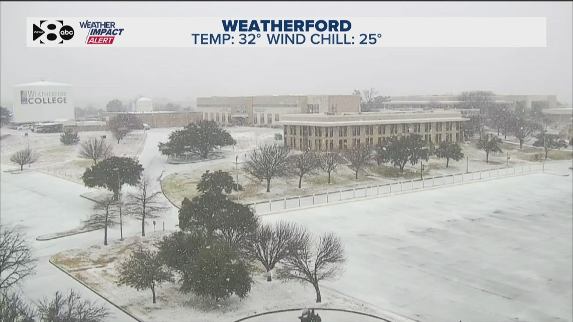 Fluffy snow seen in Weatherford, Texas as winter storm rolls through ...
