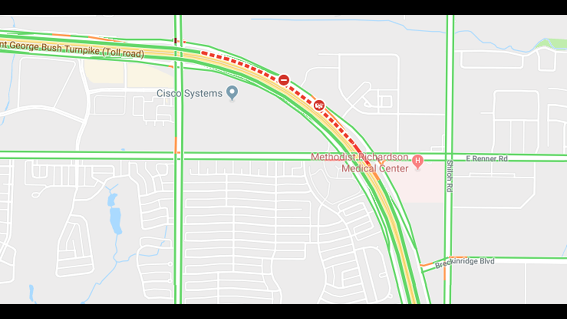 All westbound lanes of President George Bush Turnpike closed near Jupiter Road as first ...