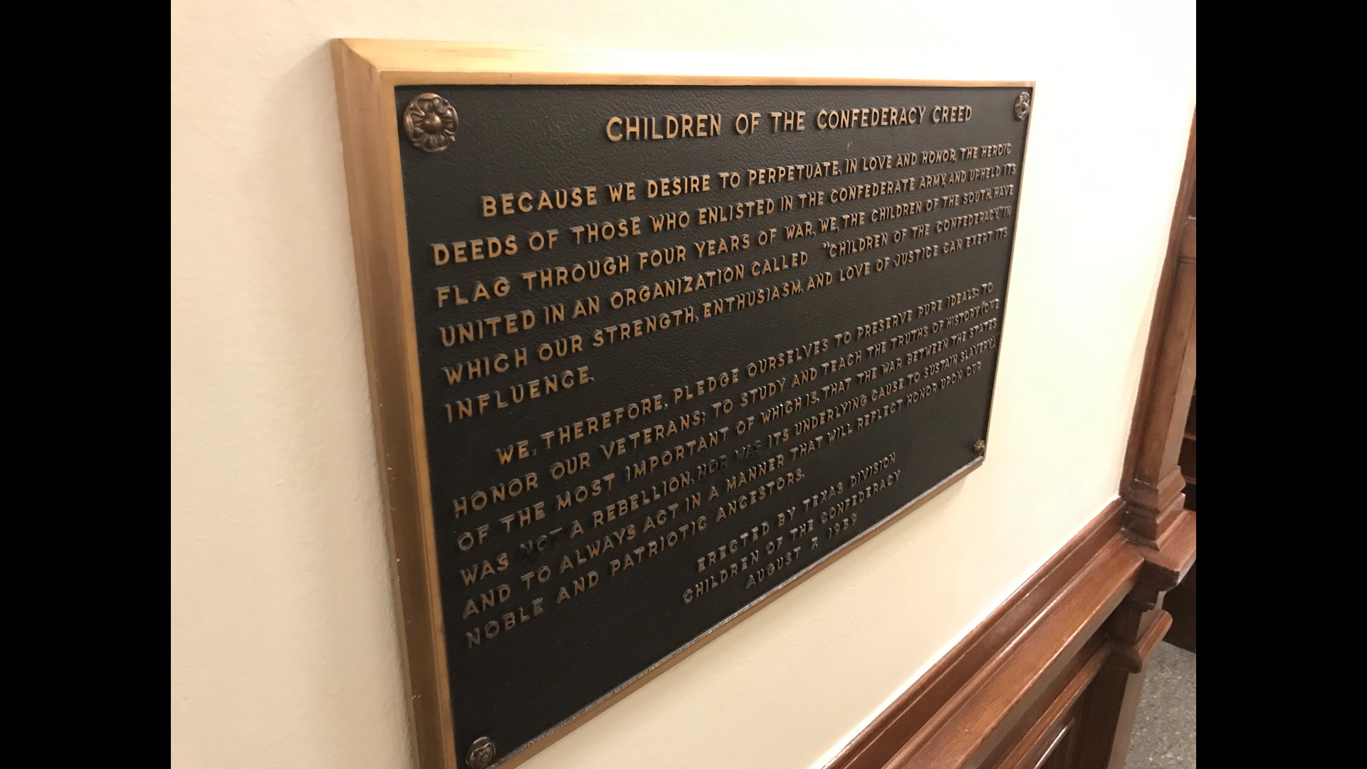Confederate plaque in Texas Capitol to come down after vote | wfaa.com