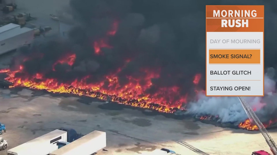 Giant fire burns in Wilmer, causing a huge plume of smoke | wfaa.com
