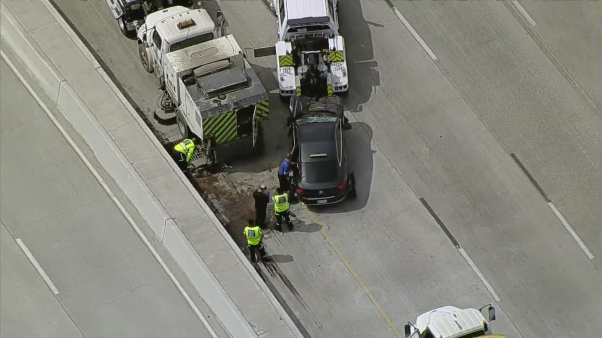 I-35E crash in Dallas, Texas: Several lanes blocked after road crew hit ...