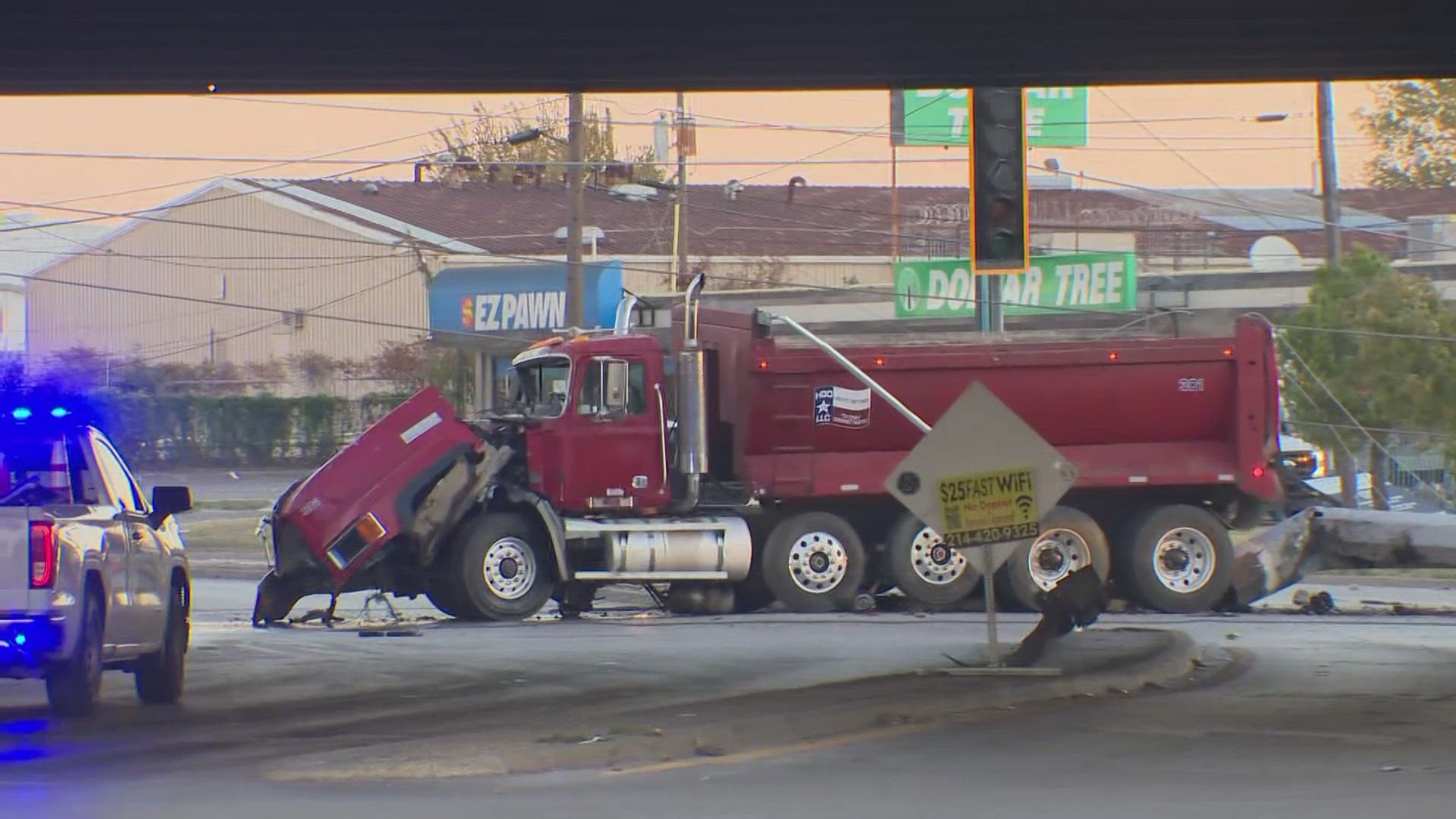 Dump truck crashes into transmission line, closing all lanes of US 175 ...