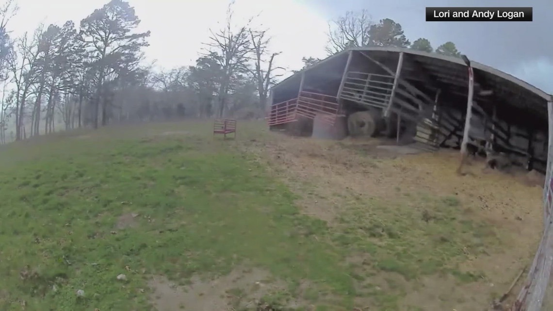 Video shows a strong storm flipped over a barn, sending donkeys running ...