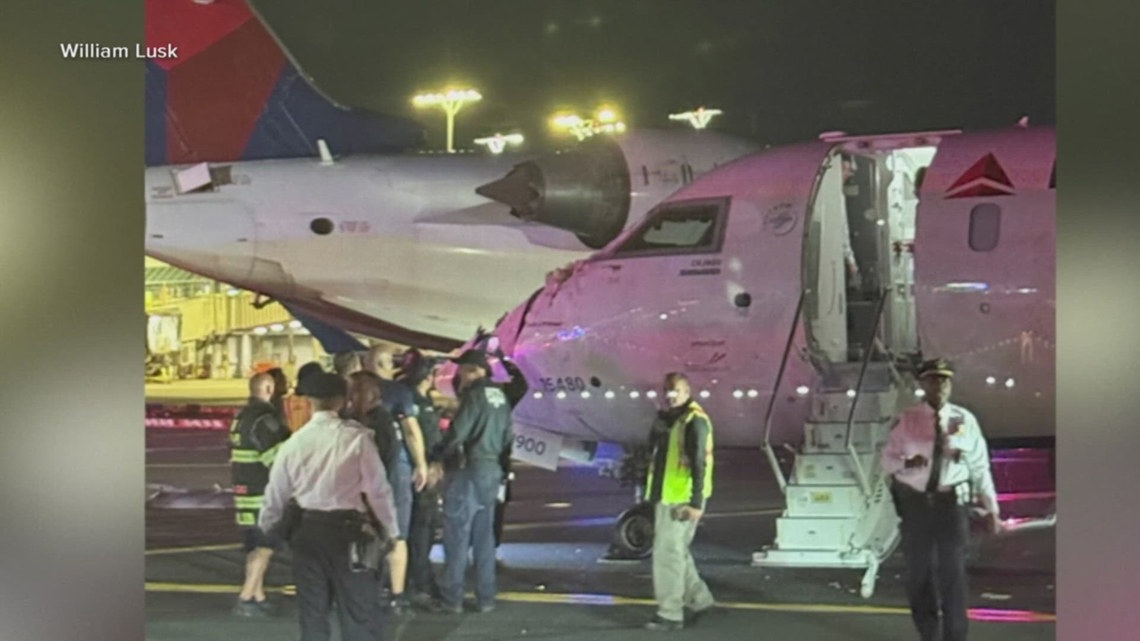 Two Delta regional jets collide while taxiing at LaGuardia Airport ...