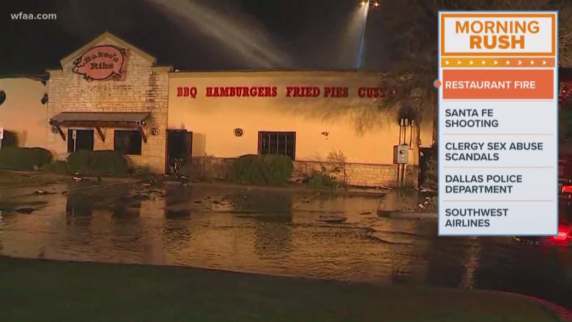 Crews battle restaurant fire at Baker's Ribs in Grapevine | wfaa.com