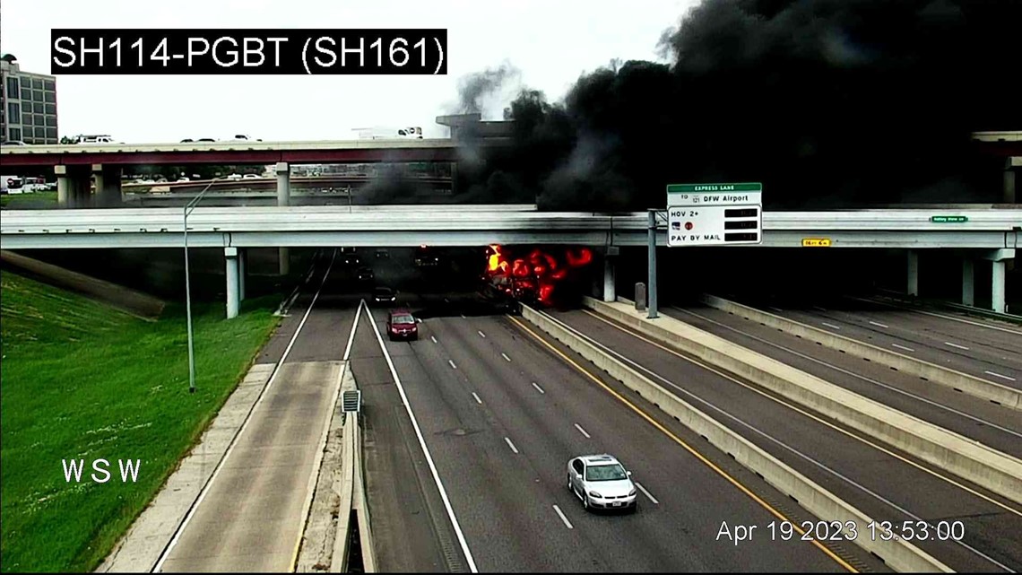 Truck fire under bridge on SH 114 in Irving | wfaa.com