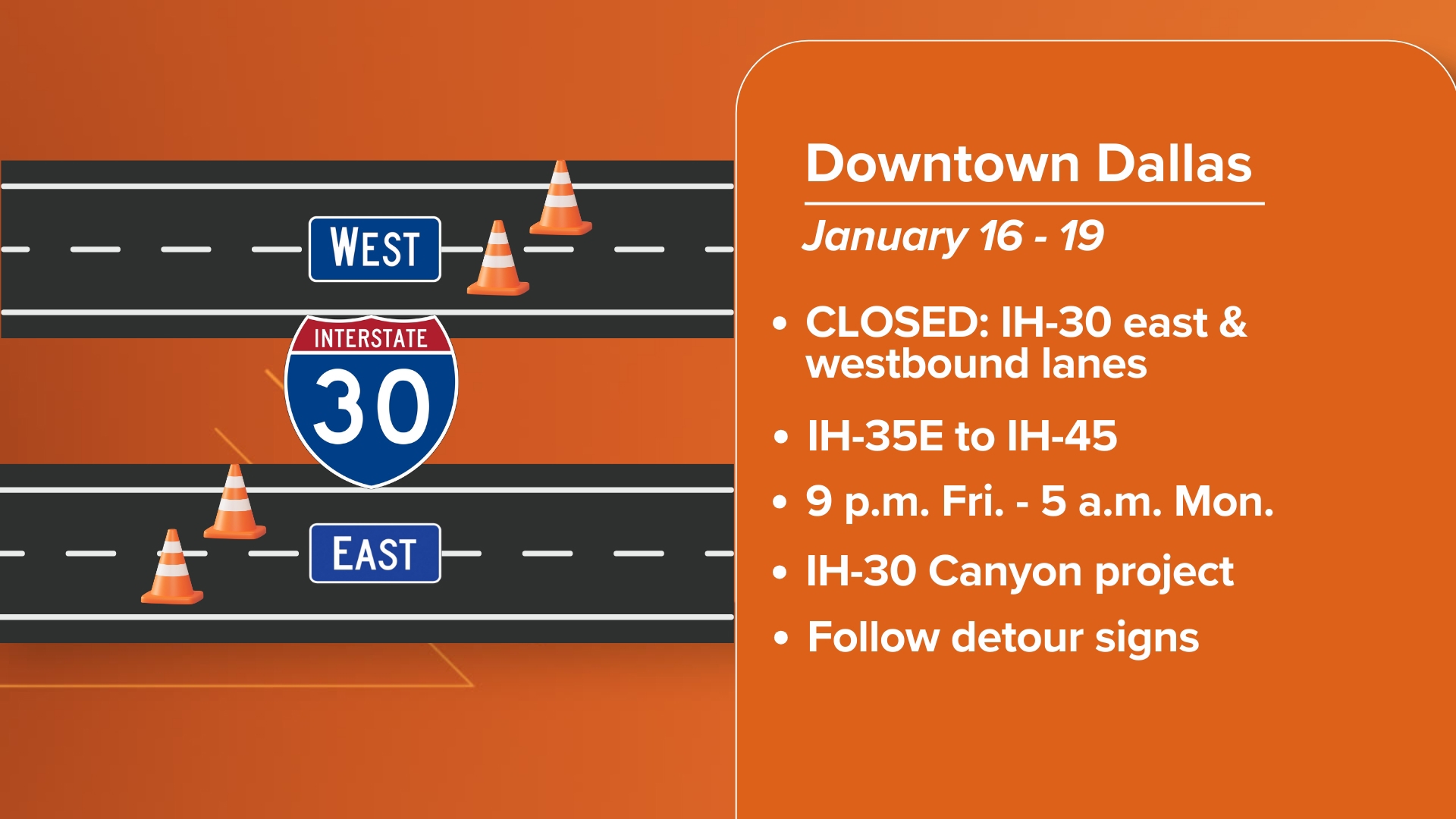 Downtown Dallas drivers face full IH-30 shutdown this weekend | wfaa.com