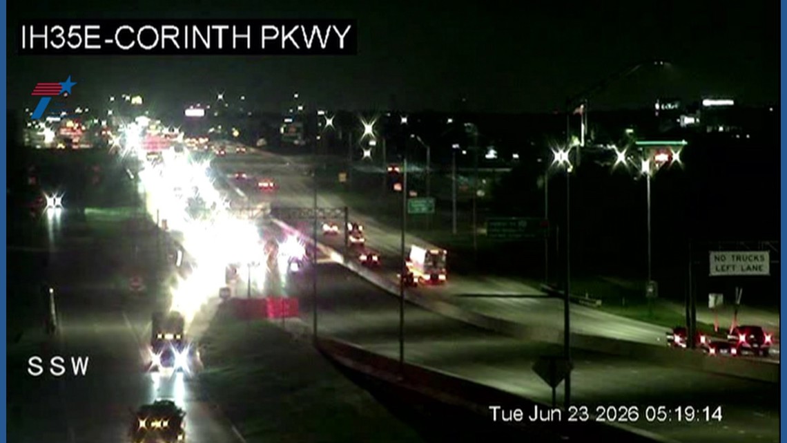 All northbound lanes of I-35E at Corinth Parkway are shut down after a ...