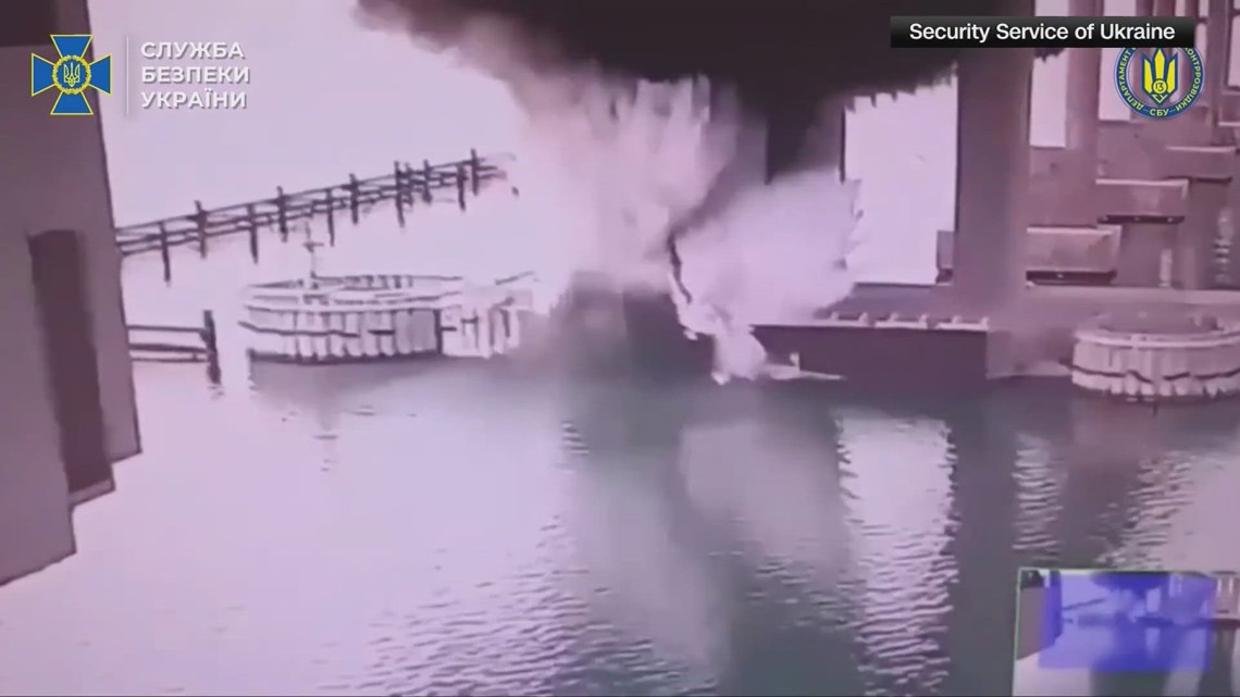 New video shows underwater explosion striking bridge between Russia and ...