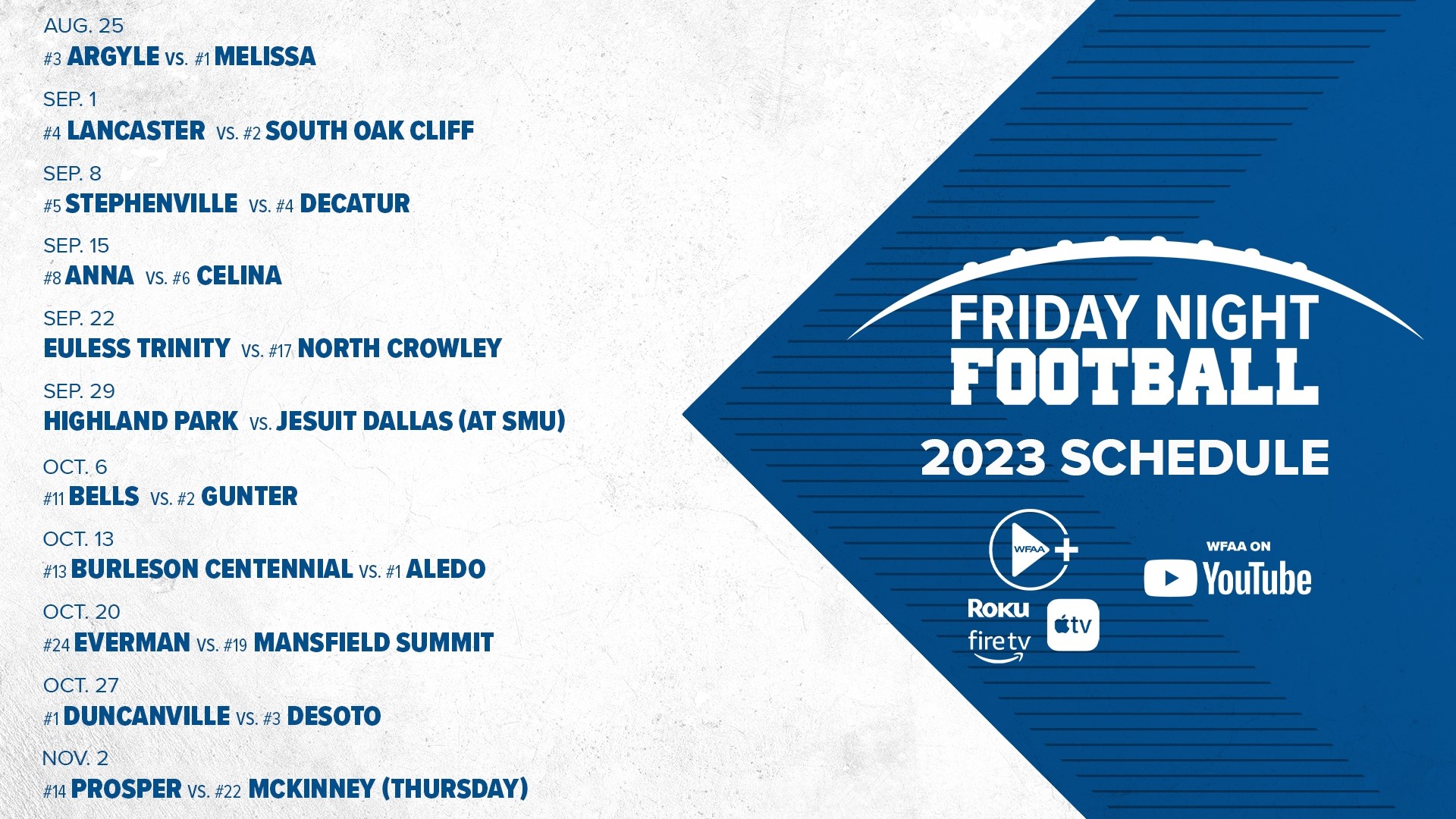 WFAA's 2023 Friday Night Football schedule | wfaa.com