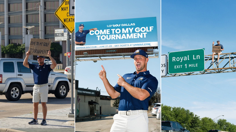 Bryson DeChambeau stands on side of Dallas highway with cardboard sign ...