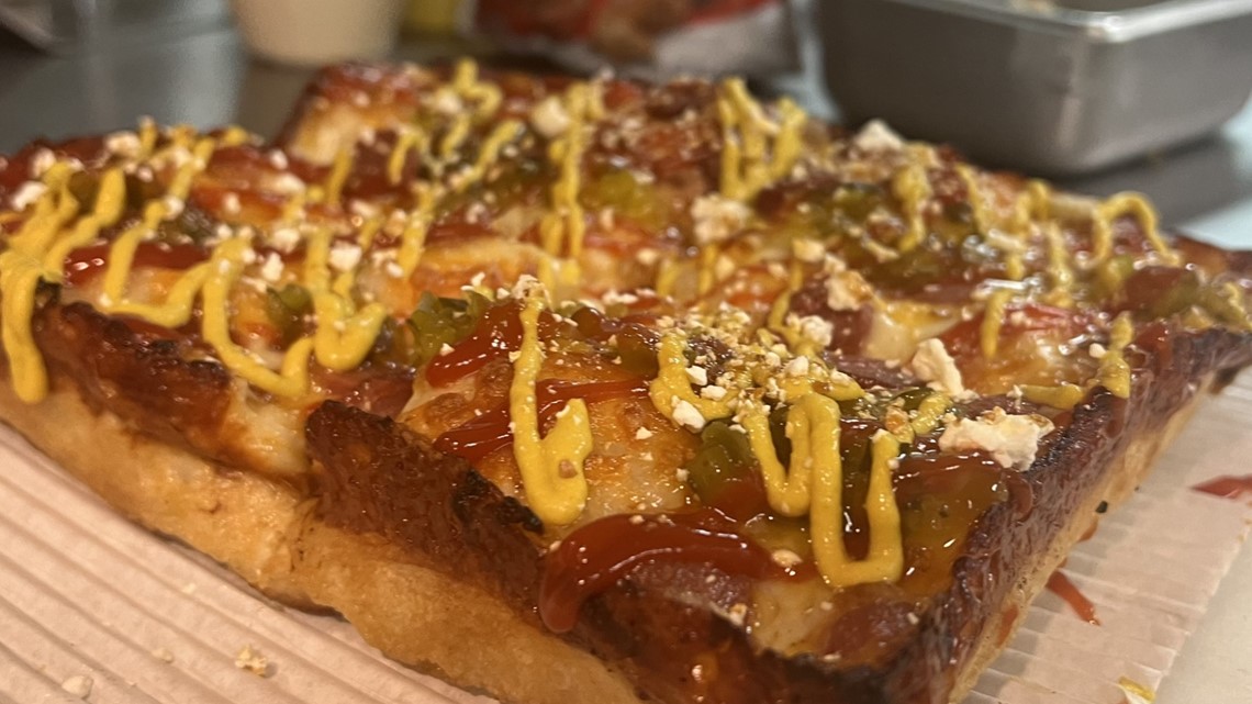 'Texas Ranger' pizza with hot dogs, Cracker Jacks, relish, etc. | wfaa.com