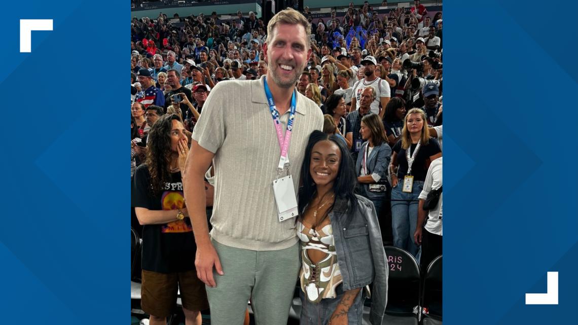 Sha'Carri Richardson, Dirk Nowitzki pose at the US mens final | wfaa.com