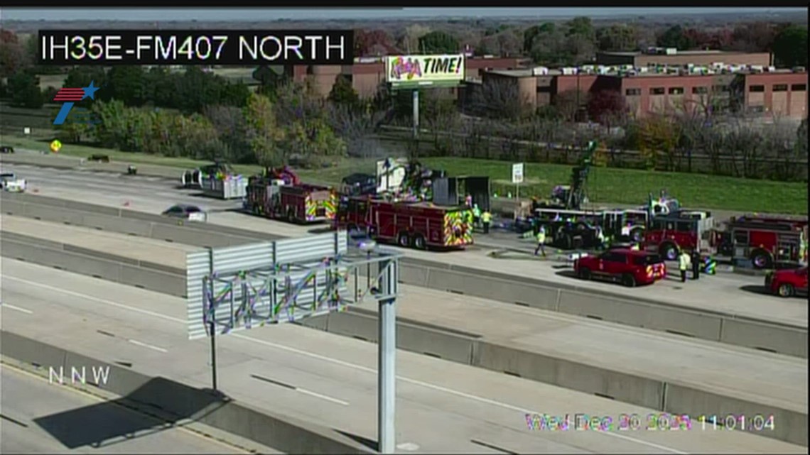 Ruptured gas tank causes fire in I-35E truck crash in Lewisville ...