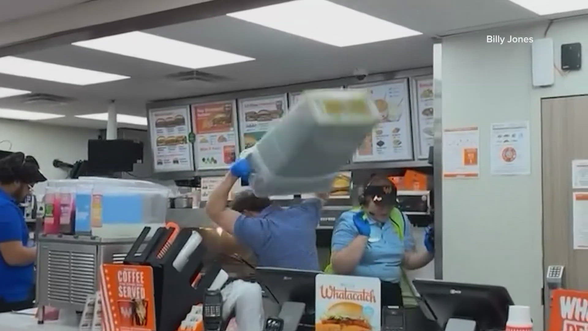 Whataburger manager takes down angry customer with a trash can | wfaa.com