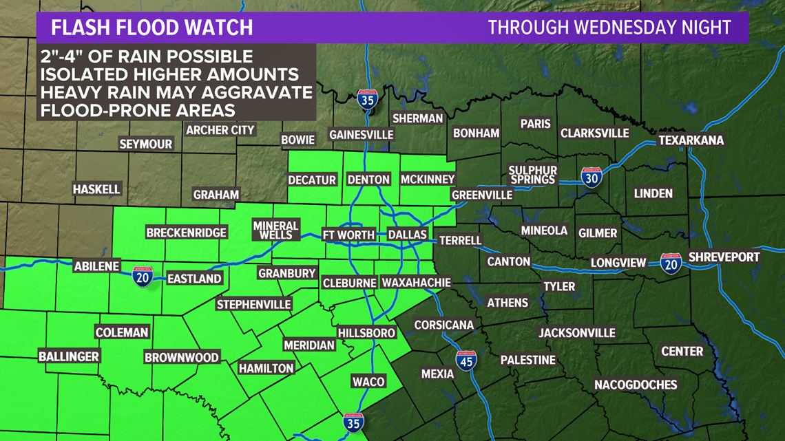DFW Weather: Severe thunderstorm watch, flash flood watch for parts of ...