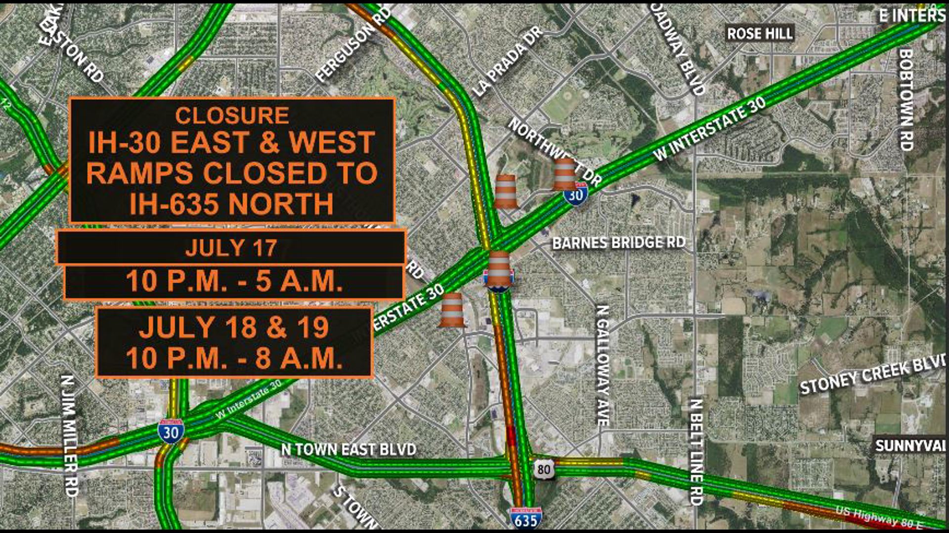 Overnight closures at IH-30 and IH-635 this weekend | wfaa.com