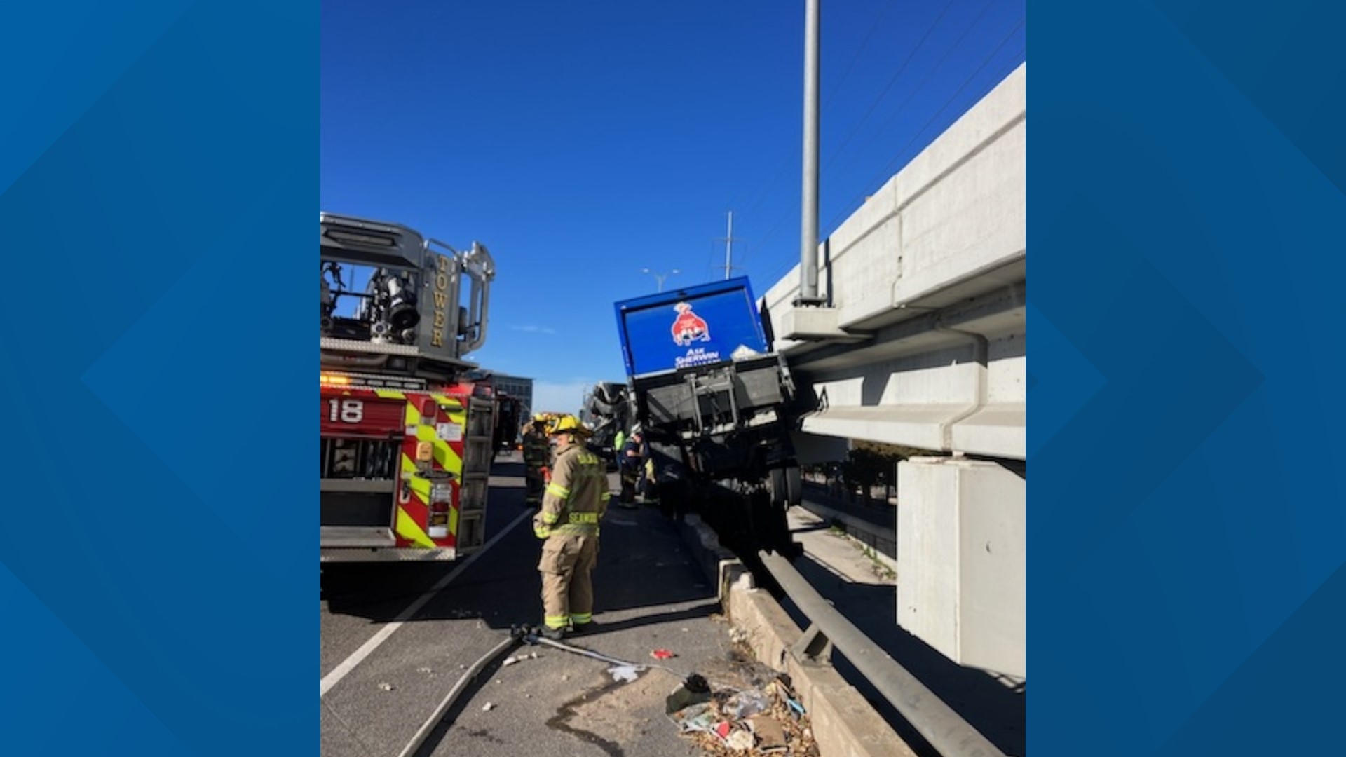 Truck hanging off I-35 bridge | wfaa.com