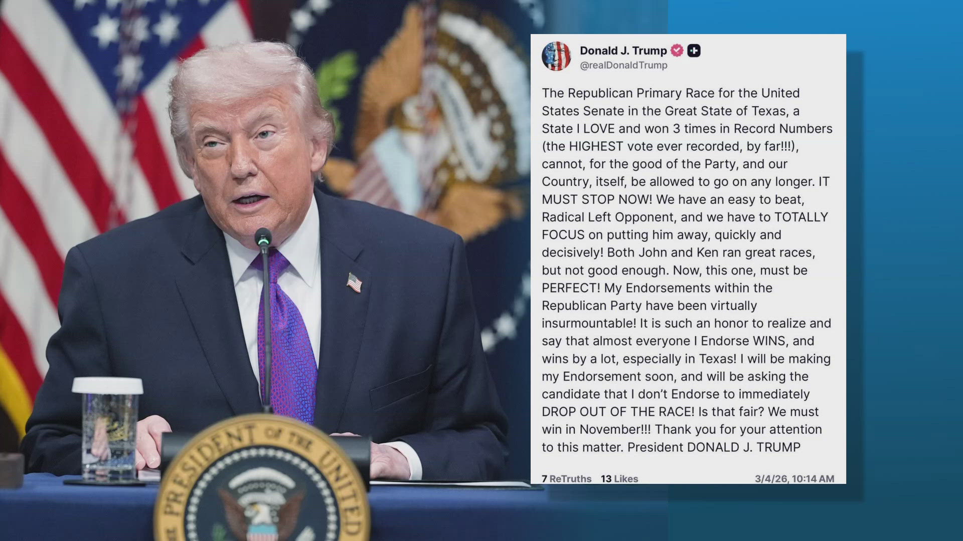 Who will Trump endorse in the Texas Senate election? He says he'll ...