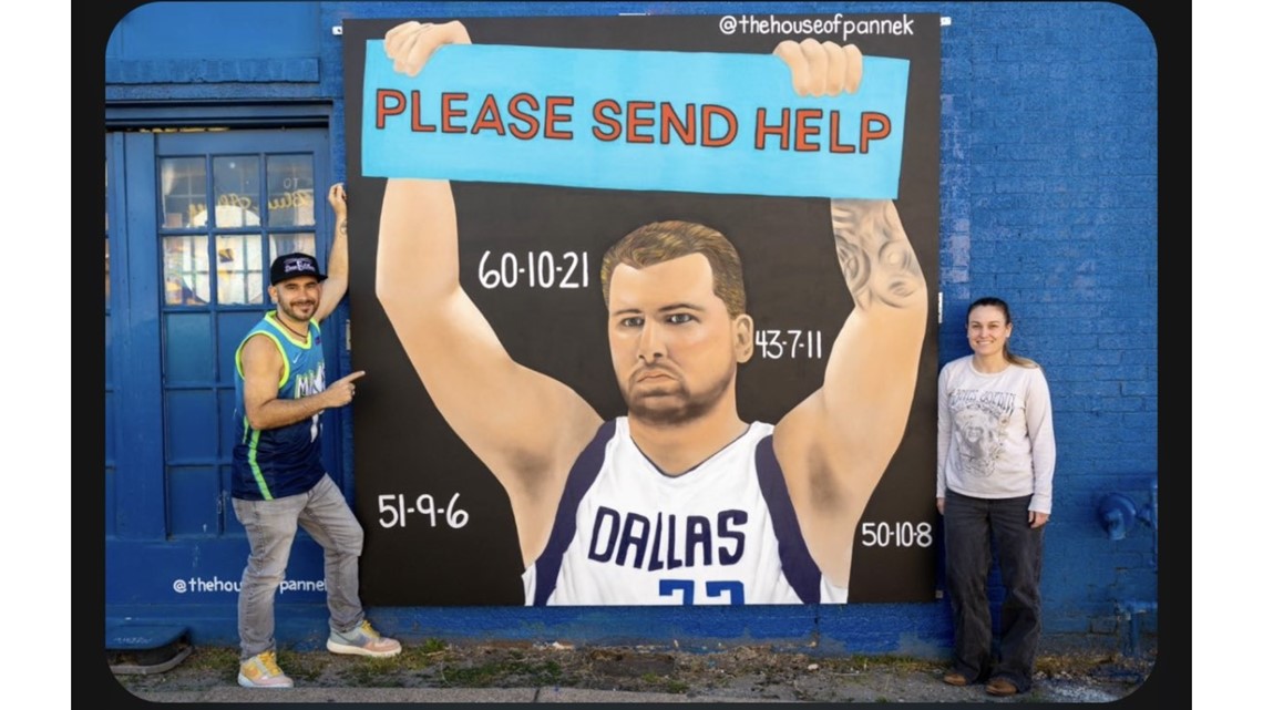 'Please send help' | Luka Doncic mural pops up in Dallas | wfaa.com