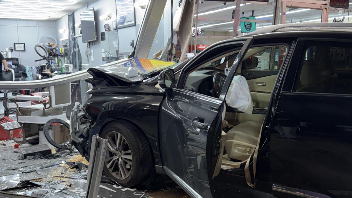 Car crashes through front windows of Euless barbershop | wfaa.com