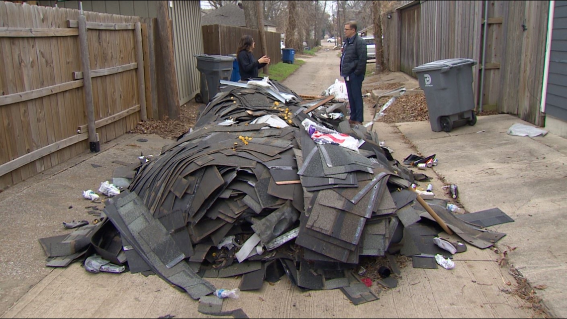 Dallas residents outraged by mysterious roofing debris dump in alley ...