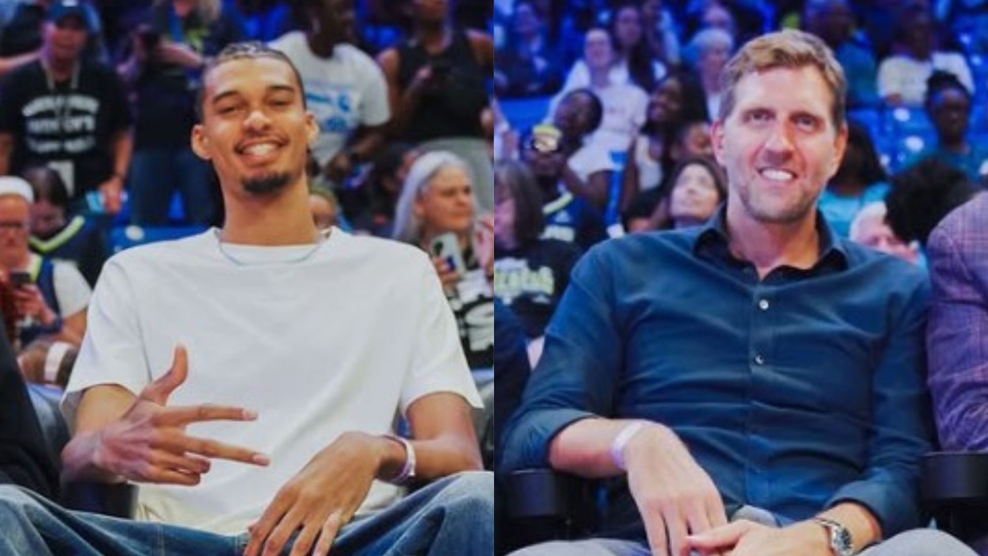 Dirk Nowitzki, Victor Wembanyama cheer on WNBA rookies at Wings vs ...