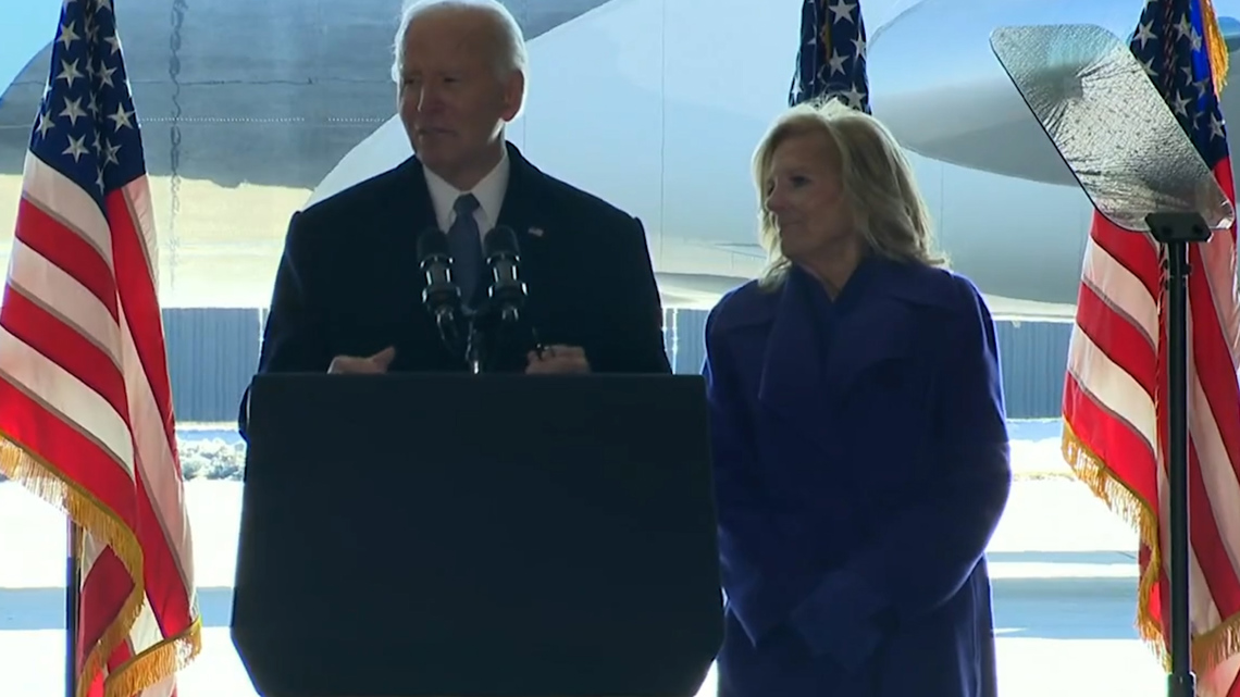 Former President Biden delivers remarks from Joint Base Andrews send ...