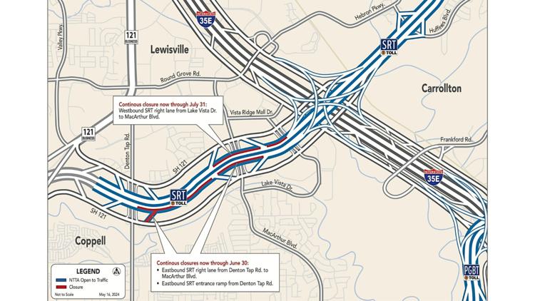 Sam Rayburn Tollway road work to last through July in Lewisville | wfaa.com