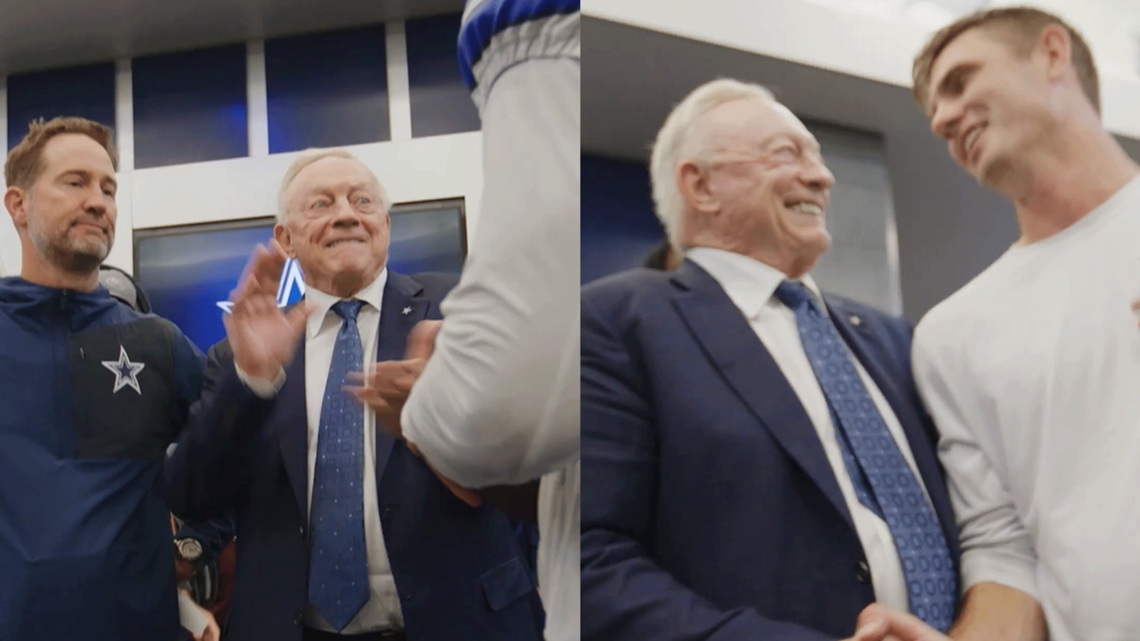 Dallas Cowboys: Jerry Jones celebrates in the locker room after win ...