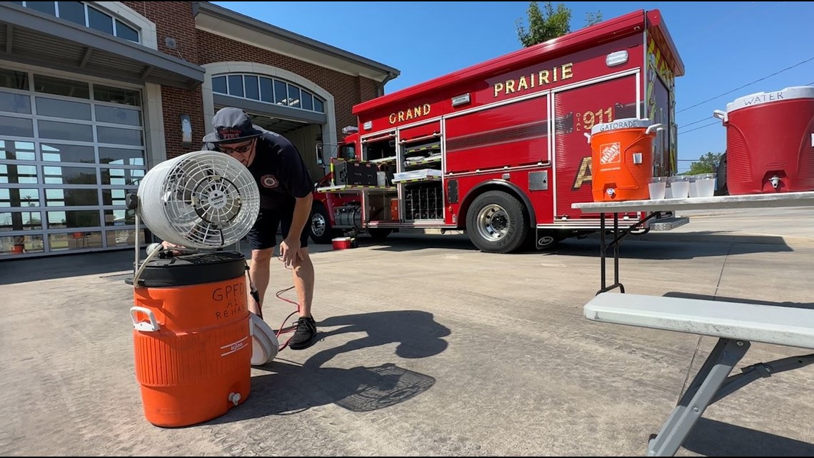 Cooling rehab stations set up for Grand Prairie firefighters | wfaa.com