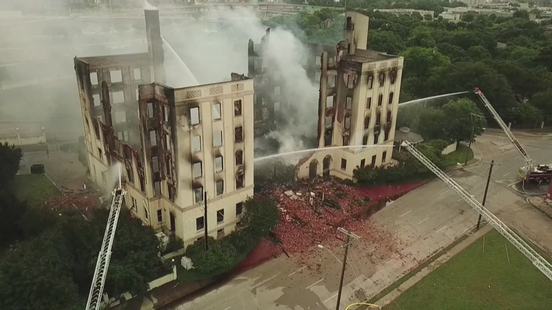 DRONE VIDEO: Fire destroys Ambassador Hotel in downtown Dallas | wfaa.com