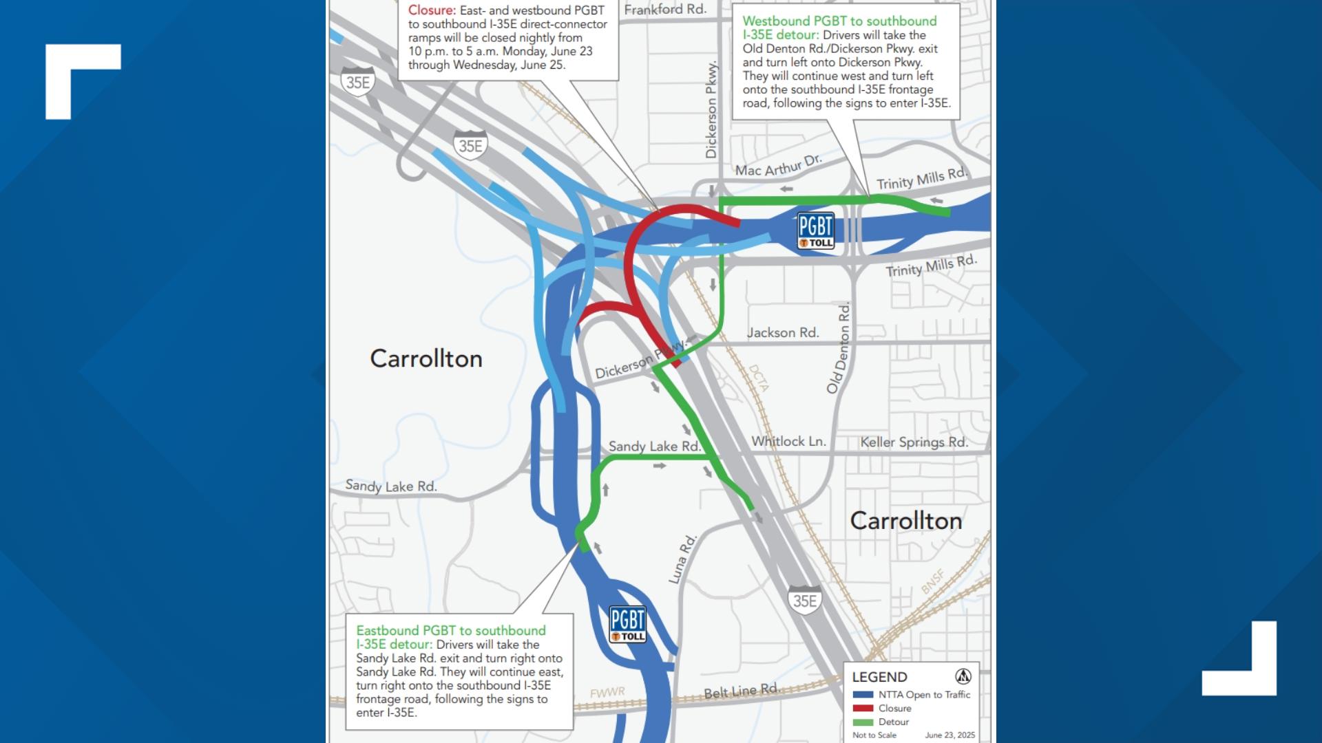 PGBT to I-35E ramps in Carrollton close nightly for road work | wfaa.com