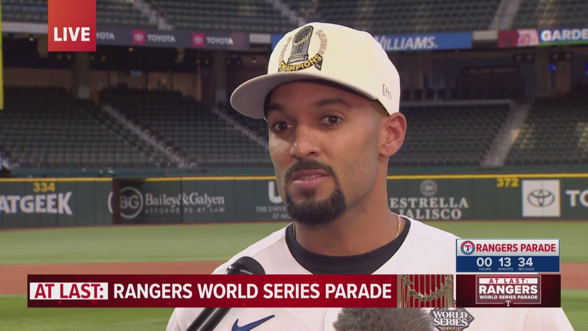 Marcus Semien talks at the Texas Rangers 2023 World Series parade | wfaa.com