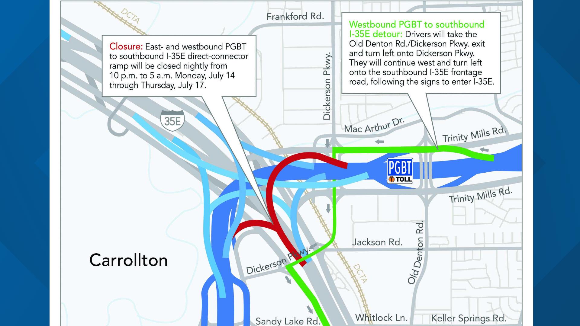 PGBT lanes close nightly July 15-17 for repairs | wfaa.com