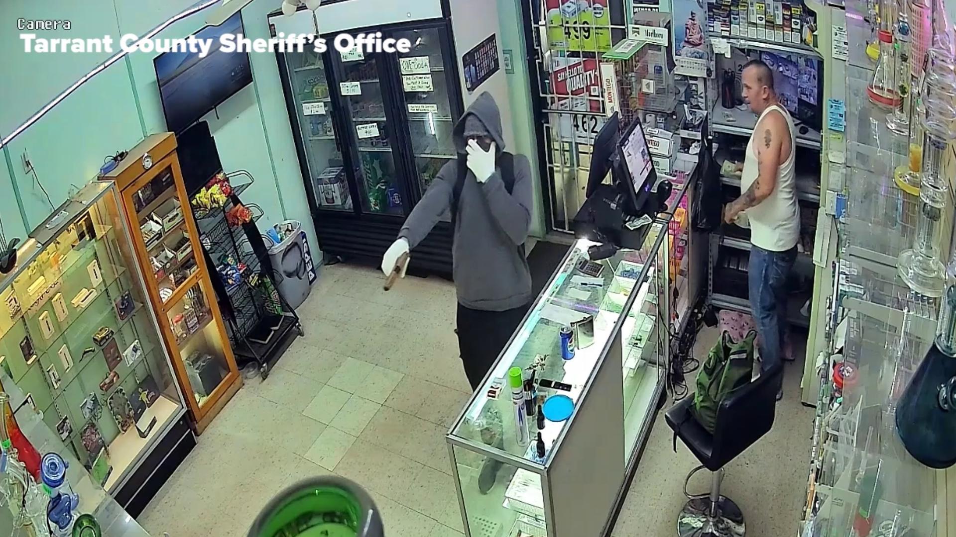 Surveillance video captures repeat robbery at Tarrant County smoke shop ...