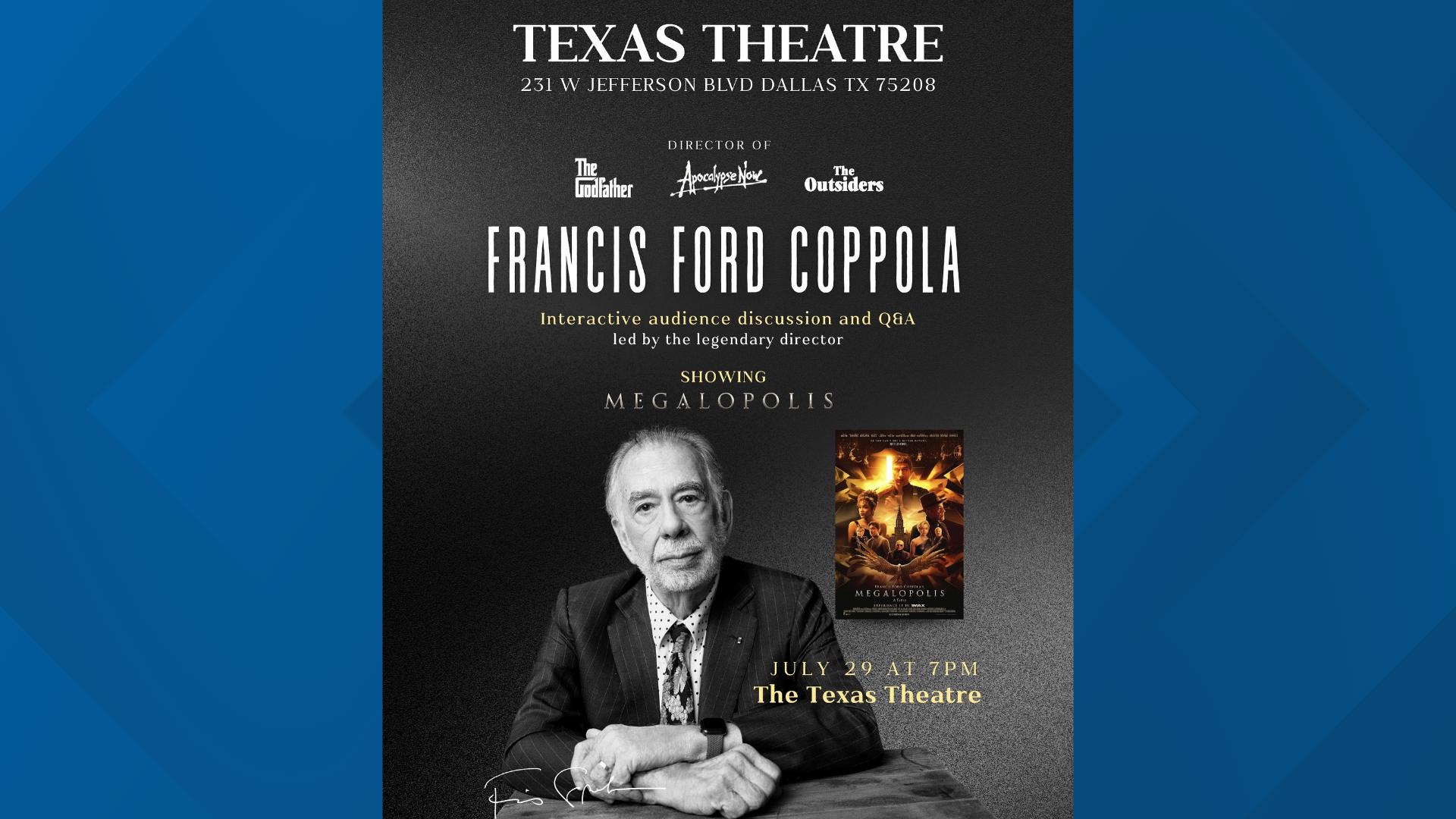 Francis Ford Coppola to screen 'Megalopolis' at the Texas Theatre in July | wfaa.com