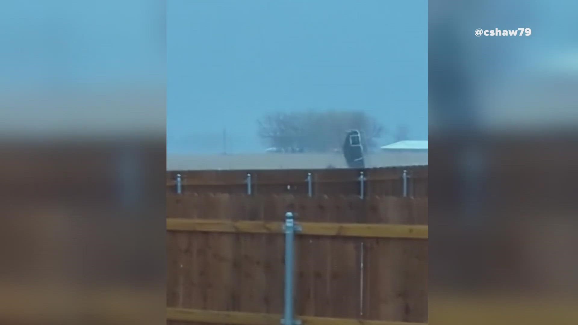 Severe weather: Trampoline blown away by strong winds in North Texas ...