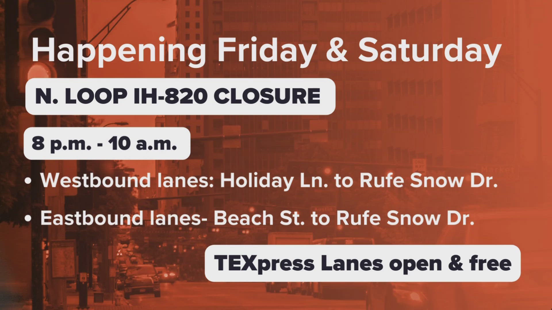 Loop 820 closure you need to know in Tarrant County | wfaa.com